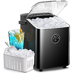AGLUCKY Ice Makers Countertop, Portable Ice Maker Machine 26lbs/24Hrs,8 Bullet Ice Cubes of 2 Sizes Ready in 9 Mins,Self-Cleaning Ice Machine with Handle for Home/Kitchen/Office