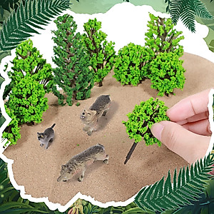 Sratte 26 Pcs Woodland Wolf Figurines Toys Model Trees Kit with Wolf Figurine Wolf Toy Playset Diorama Project Kit Cake Toppers for Kids Toddlers Birthday Gift Decor(Wolf Style)