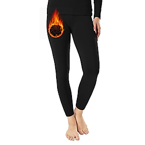 MANCYFIT Thermal Pants for Women Fleece Lined Leggings Underwear Soft Bottoms (Black, Medium)