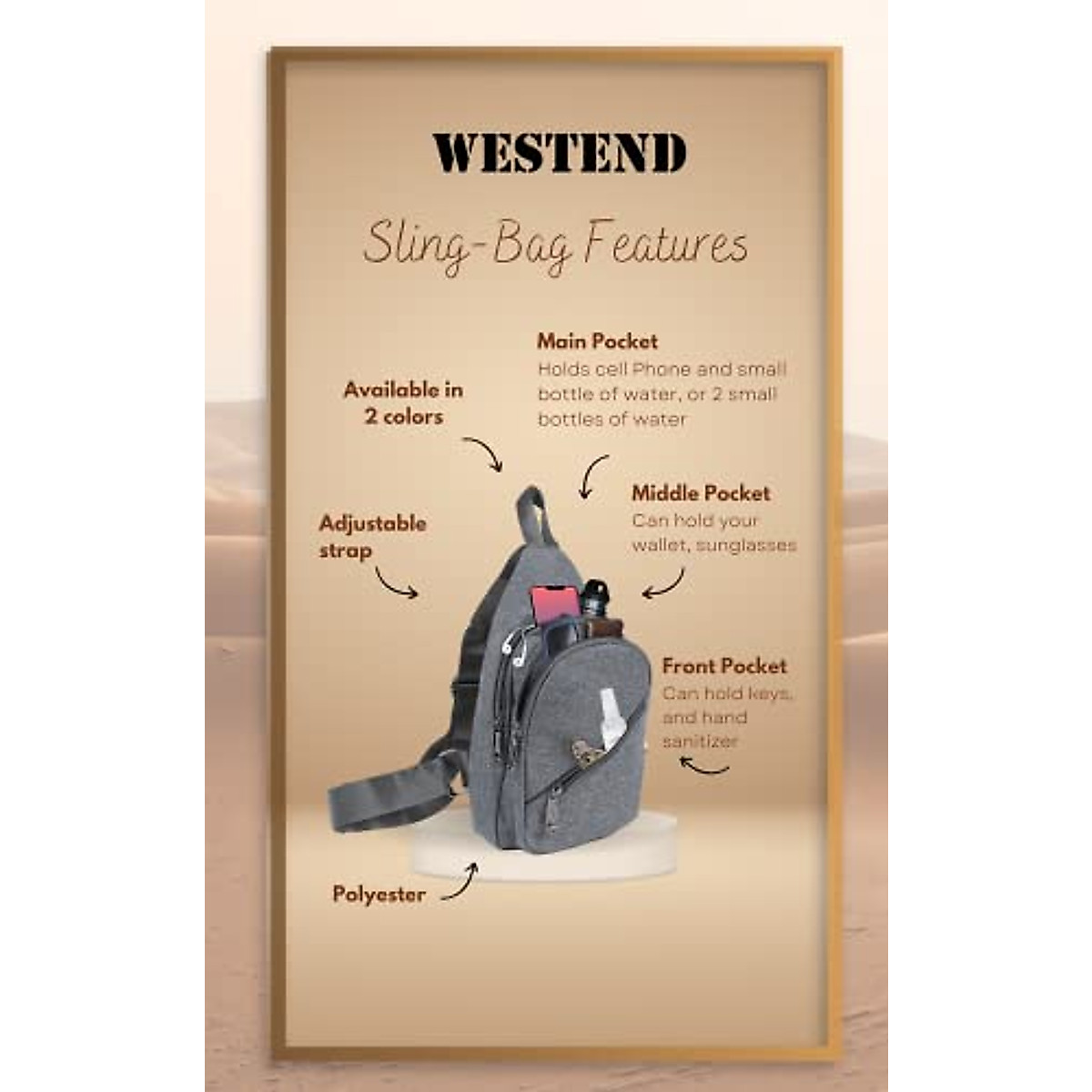 WESTEND Crossbody Polyester Sling Bag Backpack with Adjustable Strap