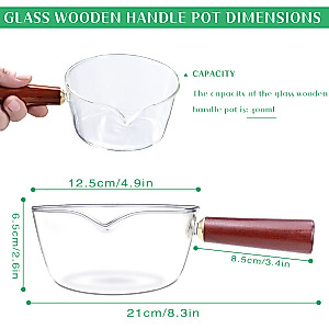 DOERDO Clear Glass Pot Milk Pan with Wooden Handle Mini Non Stick Milk Coffee Pot with Wooden Handle Breakfast Cooking Pot Glass Cookware for Home Kitchen (Clear 400ml)