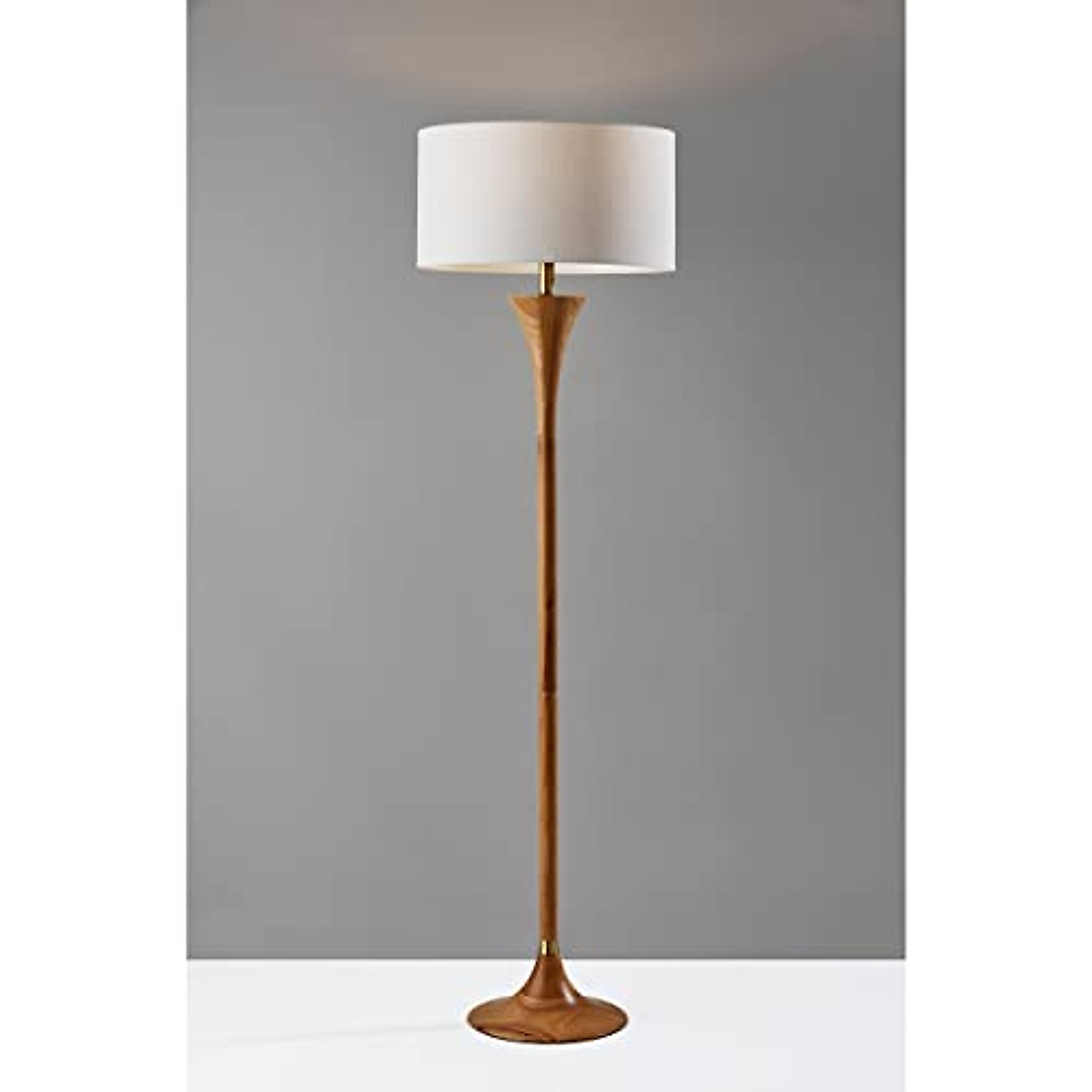 Adesso 1601-12 Rebecca Floor Lamp Natural Rubberwood with Antique Brass Accent