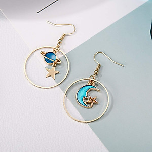 9 Pairs Star Moon Earrings for Women Earth Moon Earrings Dangle Planet Sun Moon Earrings Asymmetric Bohemia Moon Earrings
