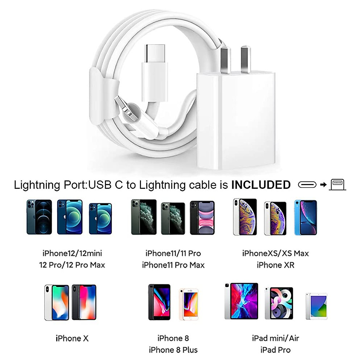 [MFi Certified] Hone Fast Charger, 20W USB C Power Delivery Wall Charger Power Plug Adapter with 6ft Type C to igh.tning Cable Quick Charging for Phone14 13 12 11 Pro Max Mini Xs Xr X 8 Pad