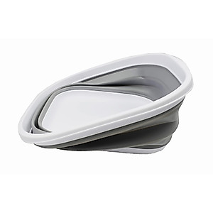 SAMMART 10L Set of 2 Collapsible Tub - Foldable Dish Tub - Portable Washing Basin - Space Saving Plastic Washtub (White/Grey)