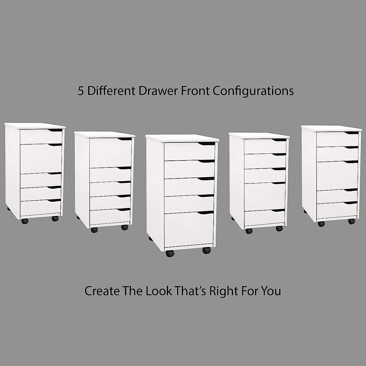 Adeptus Original Roll Cart Connect Solid Wood, 4+1 Drawer Narrow Drawers Roll Carts, White