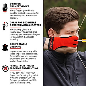 DMoose Archery Glove, Leather Gloves for Recurve & Compound Bow, Non-Slip Padded Tips for Grip Stability - Three Finger Protected Design Archery Finger tab, Archery Accessories for Men, Women & Youth