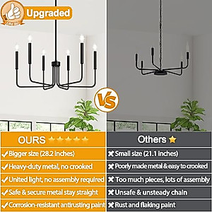 Black Chandelier, 6-Light Farmhouse Chandelier for Dining Room Lighting Fixtures Hanging, Dining Light Fixtures Industrial Modern Chandelier for Bedroom, Foyer, Hall, Kitchen, Living Room and Entryway