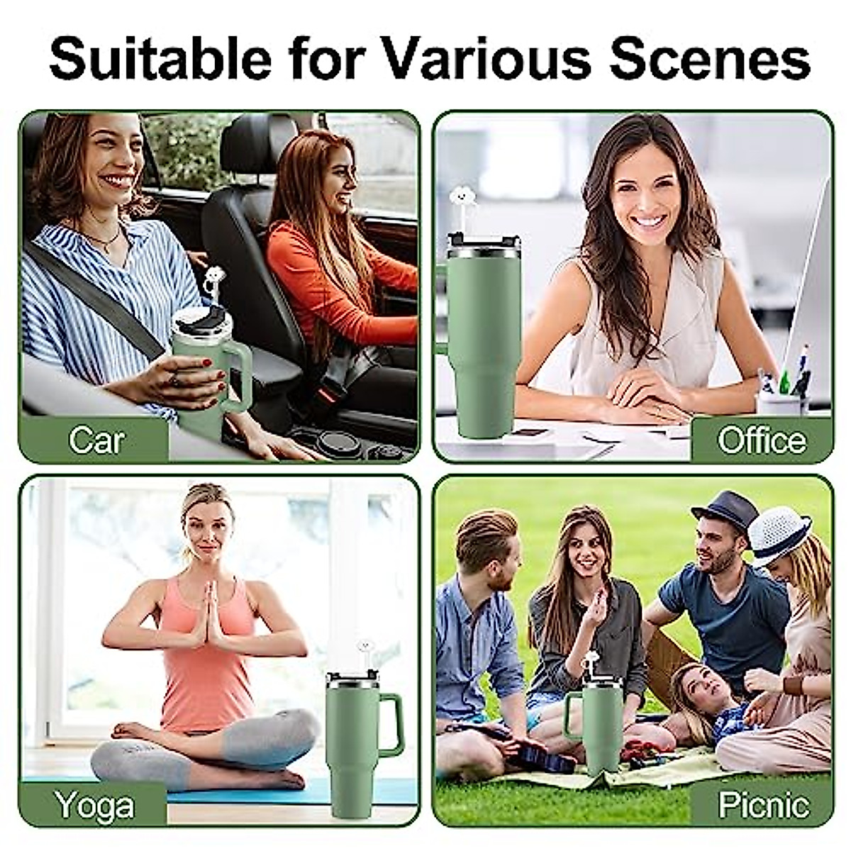 DazSpirit 4Pcs Cloud Straw Cover Caps and 2Pcs Spill-Proof Tumbler Lids for1.0 40oz Tumbler Cups and 8-10mm Straws, BPA-Free, Dishwasher-Safe, Suitable for Travel Picnic Hiking