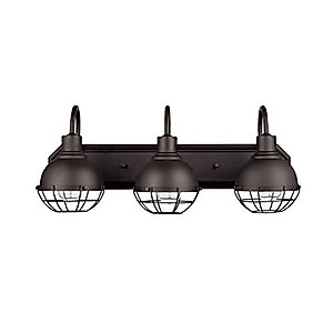 Globe Electric 51620 Eli 3-Light Caged Vanity Light, Dark Bronze, Bulbs Included, 220 Lumen