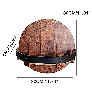 Whiskey Barrel Shelf Hand Crafted Liquor Bottle Display Vintage Round Wine Shelf Wooden Wall Mounted Wine Rack 7 Wine Bottle Round Shelf Wall Display Decoration for Home Bar Kitchen Cabinet