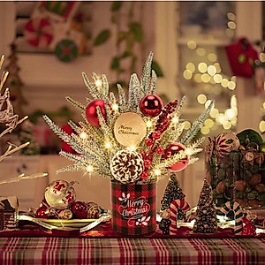 AILANDA Small Christmas Tree with 20LED Lights, 13.4" Artificial Mini Tabletop Christmas Tree with Xmas Ball Ornaments Pine Cone Berry for Table Thankgivings Christmas Decorations Home Indoor Decor