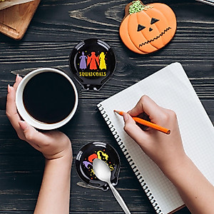 Whaline 2Pcs Halloween Witch Coffee Spoon Rest Hocus Pocus Ceramic Teaspoon Holder Spooky Sauce Dishes Dipping Bowl Ring Dish for Halloween Teacher Gift Kitchen Office Bar Coffee Stirrers