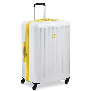 DELSEY Paris Christine Hardside Expandable Luggage with Spinner Wheels, White with Yellow Trim, 3 Piece Set (20/24/28)