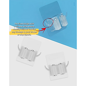 2PCS Mop Broom Holder Wall Mount Self Adhesive, Broom Rack Mop Hanger for Closet broom Storage Cabinet, Garden Tool Organizer Tool Hangers for Garage Wall No Drill