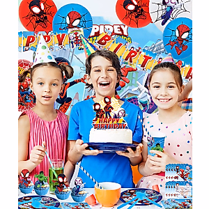 203PCS Birthday Party Supplies and Decorations for Kids, Serves 10 Guests with Backdrop, Banner, Invitation Cards, Cake Topper, Foil Balloon, Swirls, Balloons, Stickers, Tableware