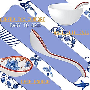 Asian Ceramic Soup Spoons Japanese - Soup Spoons with Long Curved Handle for Ramen Noodles,Dumpling,Rice(4 Pcs)