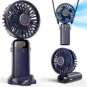 Koonie Portable Handheld Fan, Battery Operated Fan with Base, 8 Hours, Digital Display, 5 Speeds, 90° Ajustable, Rechargeable Mini Fan for Outdoor Indoor