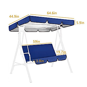 Typutomi Patio Swing Canopy Cover Set, Replacement Canopy and Swing Cushion Cover 210D Waterproof Thickened Canopy Top Cover and Chair Seat Cover for Outdoor Patio Garden(Blue, M-64.6x44.9x5.9in)