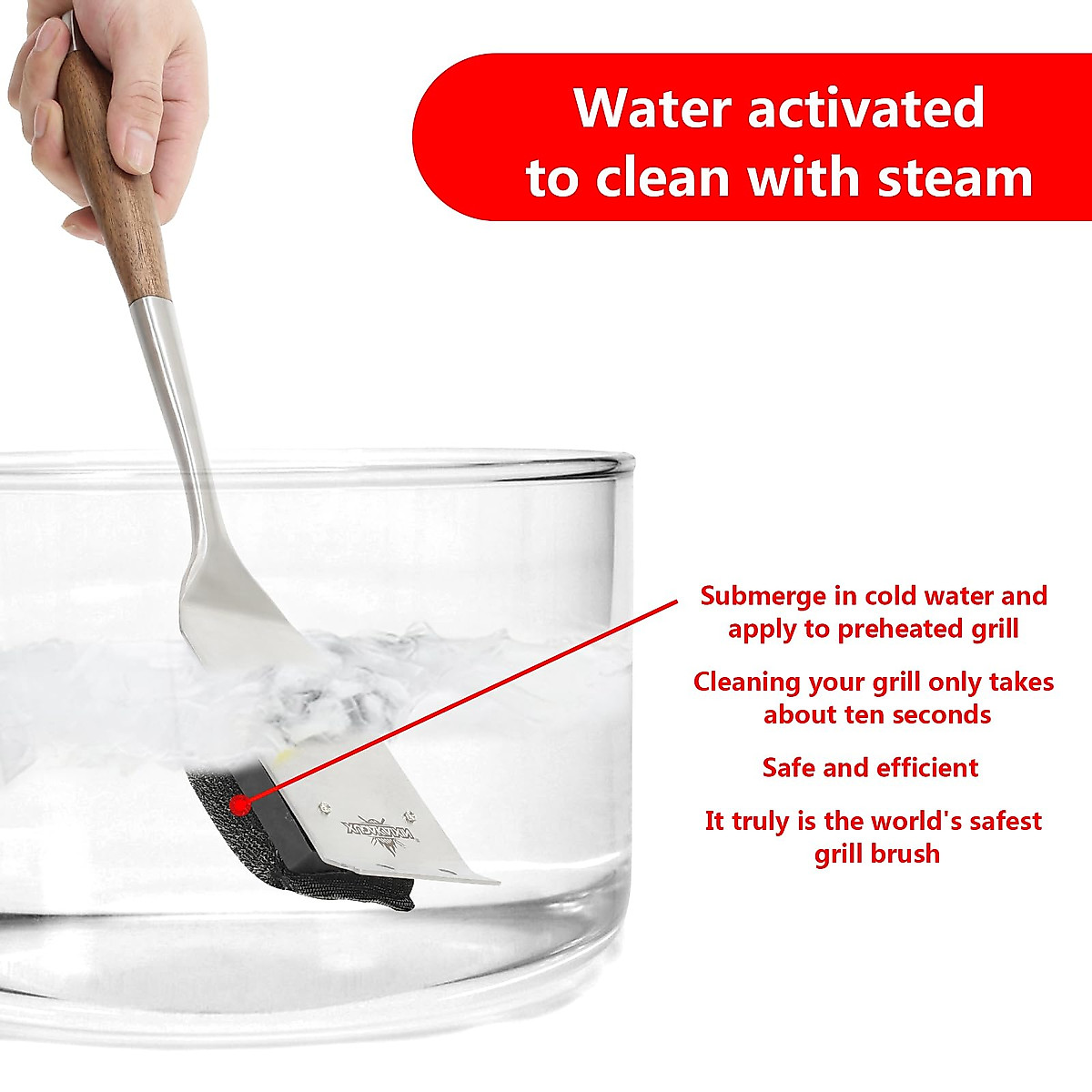 XUDAKAIXIN Grill Brush Bristle Free,Water-Activated steam Effectively Cleans The Grill.Unique Steel Fibers for Cast Iron/Stainless-Steel Grates,Grill Brush for Outdoor Grill,Gift for Men/Dad