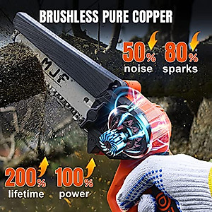 Mini Chainsaw Cordless 6-Inch with 2 Battery, One-Handed, Smooth Cutting, Portable Electric Chain Saw for Wood Cutting Tree Trimming, With Complete Chainsaw Kit, MJF