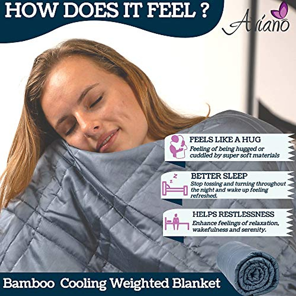 Aviano Premium Bamboo Cooling Weighted Blanket for Adults - 20 lbs (Stone Blue) for Queen Size Bed (60x80 in.) - Heavy Blankets for Restlessness