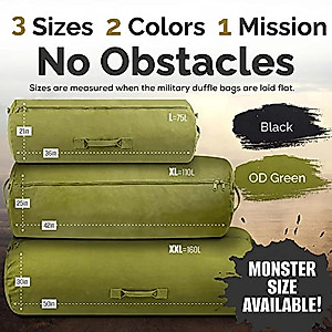 Farm Blue GI Style BLK Zipper Duffel Bag - 30"x 50" XX Large Heavy Duty Army Duffel Bags - Military Grade 18 OZ Canvas- Reinforced Camping Gear-Army Strong Zippers & 3 Grab Handles (Black, XX-Large)