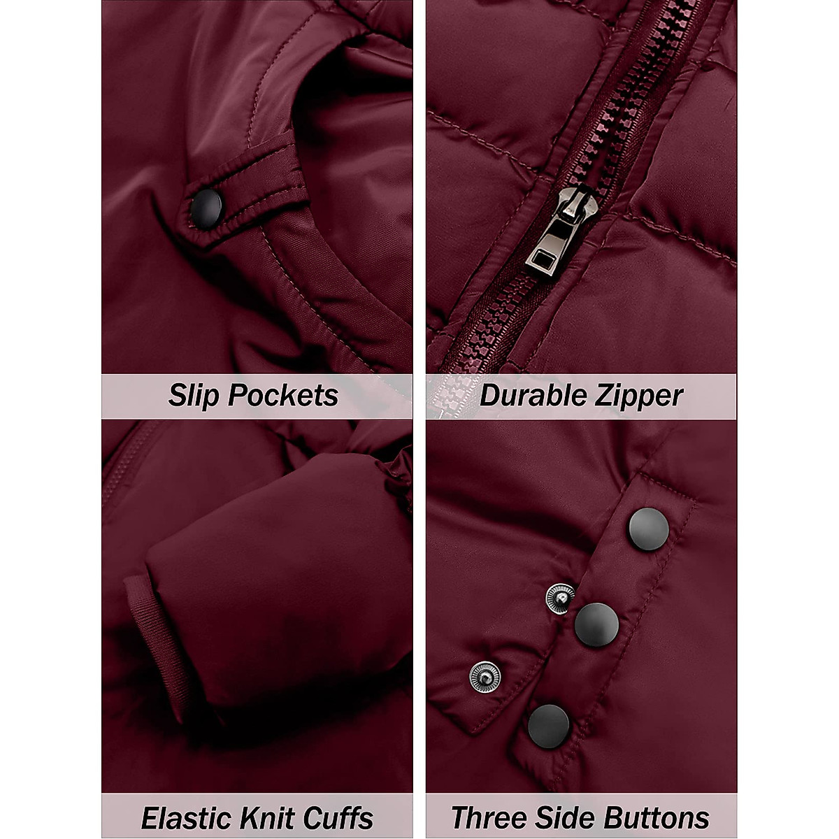 CHERFLY Women's Winter Puffer Coat Heavy Warm Long Parka Down Jacket with Fur Hood,Wine Red,Large