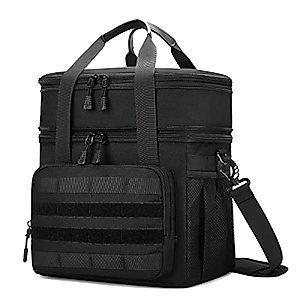 HSHRICH Tactical Lunch Box for Men, Double Deck Expandable Insulated Lunch Bag, Durable Waterproof Leakproof Cooler Bag for Adults Work, Outdoor, Picnic, Camping, 15L, Black