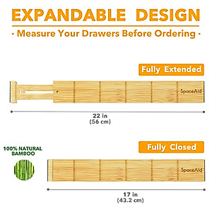 SpaceAid Bamboo Drawer Dividers with Inserts and Labels, Kitchen Adjustable Drawer Organizers, Expandable Organization for Home, Office, Dressers, 4 Dividers with 9 Inserts (17-22 in)