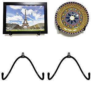 2 Pack Adjustable Plate Hangers,Wall Mount Plate Display Stands Holders, Black Metal Display Rack for Bowls, Platters, Decorative Plates, and Artwork - Hardware Included - No Plates
