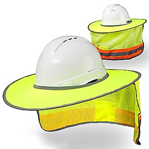 Hard Hat Sun Shield - High Visibility, Reflective, Full Brim Mesh Sun Shade Protection, Hard Hat Shade, Neck Shade, Hardhat Accessory (Yellow/Lime)