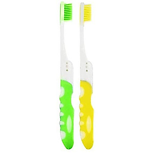 Azi 2pc Premium TSA Approved Travel Toothbrush On The Go Folding Medium Bristles & Tongue Cleaner/Gum Massager Travel Camping Handbag Backpack Car RV Dorm Gym School Locker