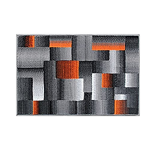 Flash Furniture Elio Collection Color Blocked Pattern Area Rug - High Pile Orange Olefin Rug - 2' x 3' Area Rug - Jute Backing - Hallway, Entryway, Bedroom