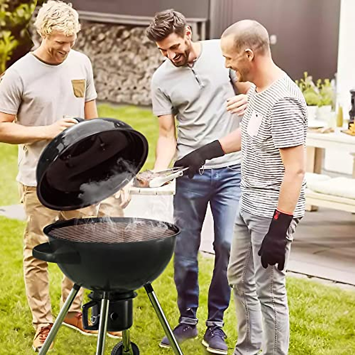 Rankok 22-Inch Premium Kettle Charcoal Grill Outdoor Barbeque Grill & Smokers Portable Trolley BBQ Grill with Wheels Adjustable Ash Catcher Bakeware Clips Thermometer for Cooking Camping Patio Garden