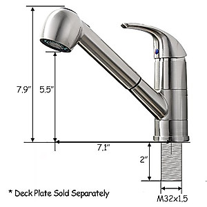 Comllen Commercial Brushed Nickel Stainless Steel Small Single Handle Rv Pull Out Kitchen Sink Faucet, Single Lever Pull Down Prep Kitchen Faucets with Sprayer Bar Facuet