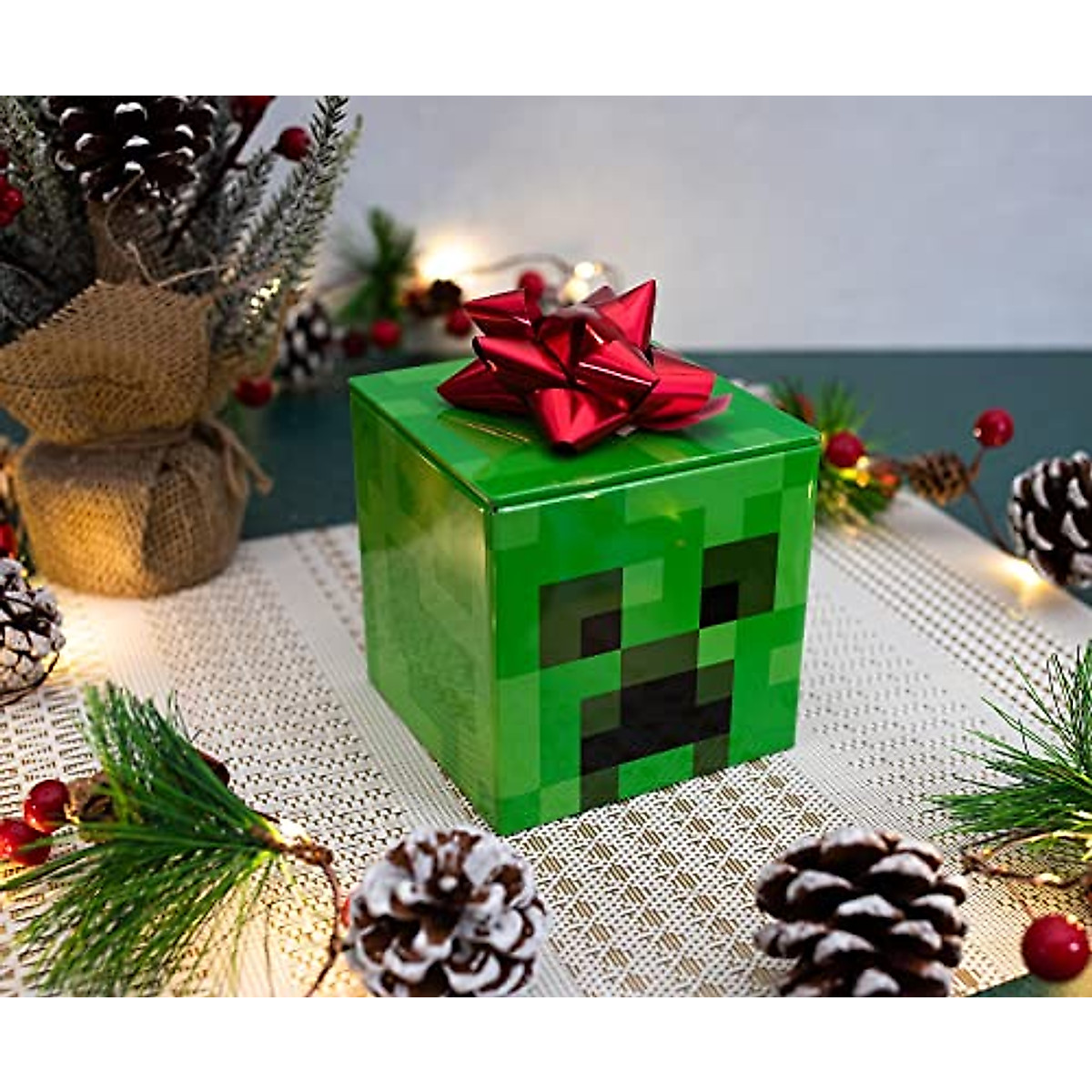 MINECRAFT Creeper 4-Inch Tin Storage Box Cube Organizer with Lid | Basket Container, Cubby Cube Closet Organizer, Home Decor Playroom Accessories | Video Game Toys, Gifts and Collectibles