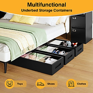 heycode Under Bed Storage with Wheel,Large Under Bed Clothe Storage Box with Clear Glass Lids,Rolling Under Bed Metal Drawer for Clothes,Shoes,Toys,Books,Bedding