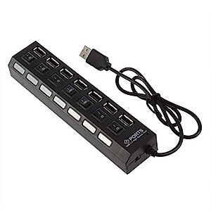 Lysee Data Cables - 7 Port USB 2.0 3.0 HUB Multi USB Splitter with Power On/Off Switch High Speed Adapter Cable for PC Laptop Computer FS - (Color: White)