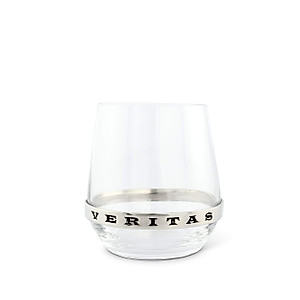 Vagabond House Pewter Band In Vino Veritas Stemless Red Wine Glass 4 inch Tall