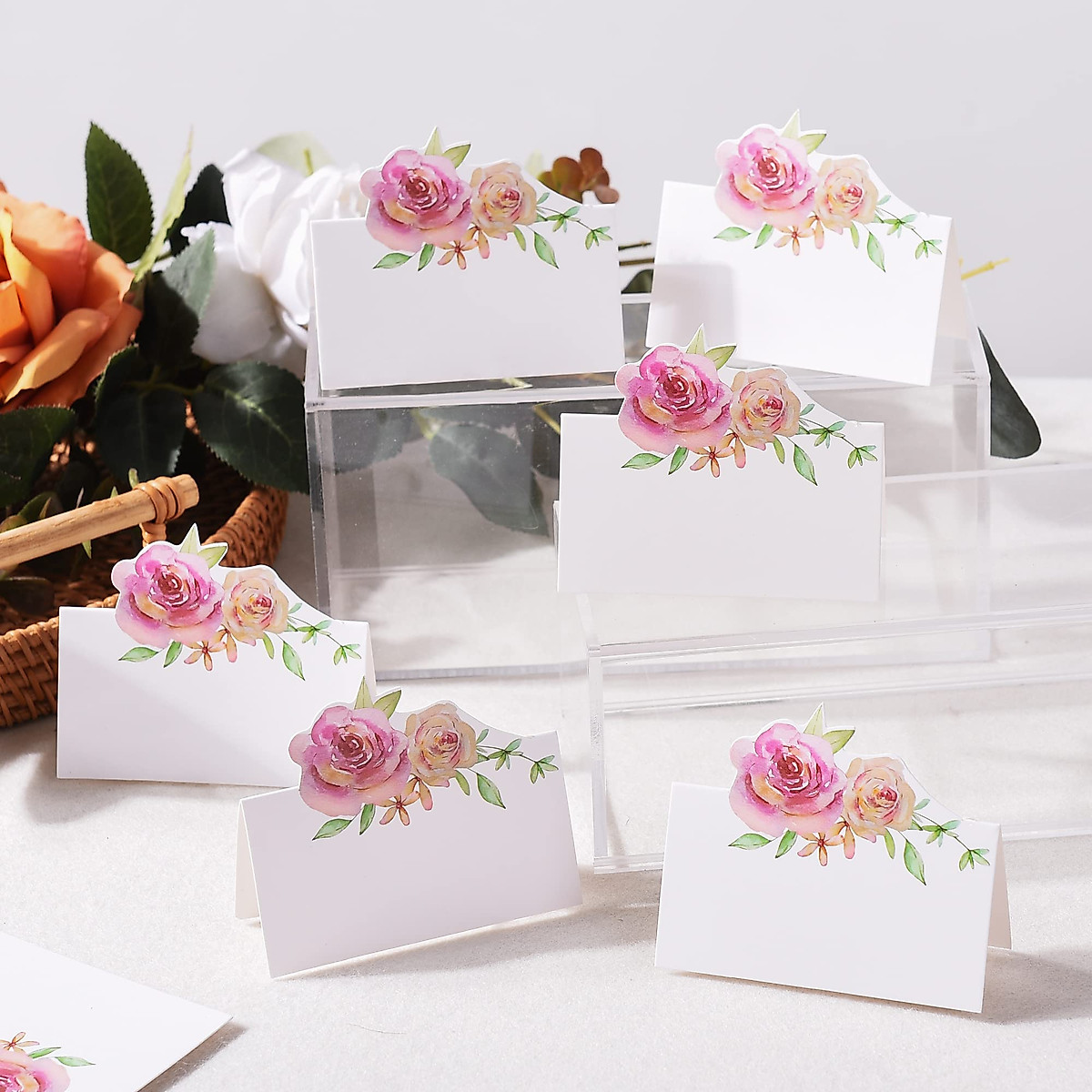 60 Pcs Floral Place Cards for Wedding Small Tent Name Card Table Setting for Banquets Dinner Parties Baby Shower Weddings 3.5 x 2 Inch