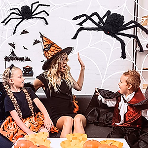 HOLYFUN 6 Pack Halloween Spiders Decorations, Giant Spiders with Red Eyes, Halloween Indoor and Outdoor Party Decor for Yard Patio Lawn Garden