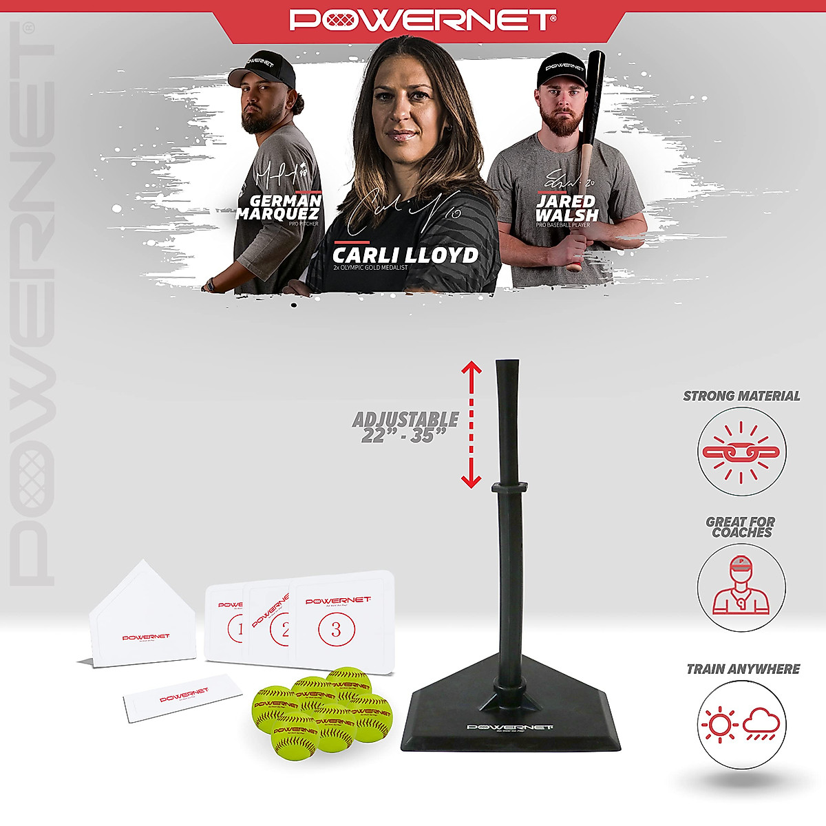 PowerNet Corbin Carroll Softball T-Ball Coaching Bundle | 8 Piece Tee-Ball Set Includes Soft Core Softballs, Adjustable Tee, Throw Down Bases to Coach