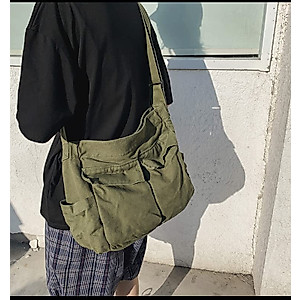 Bohemian Hipster Hobo Boho Hippie Crossbody Bag Purse Canvas Sling Bag Aesthetic Tote Large Handbags Fairy Grunge Bag (Army Green)