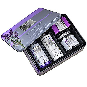 Birthday Gifts Jasmine Lavender Bath and Body Gift Set, Luxury Bath Essentials with Shea Butter - Home Spa Kit - Dead Sea Mud Mask, Shower Gel, Body Lotion & Handmade Soap in an Elegant Tin Box