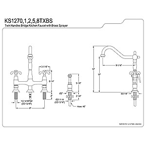 Kingston Brass KS1275TXBS French Country Bridge Kitchen Faucet, 8-3/4-Inch, Oil Rubbed Bronze