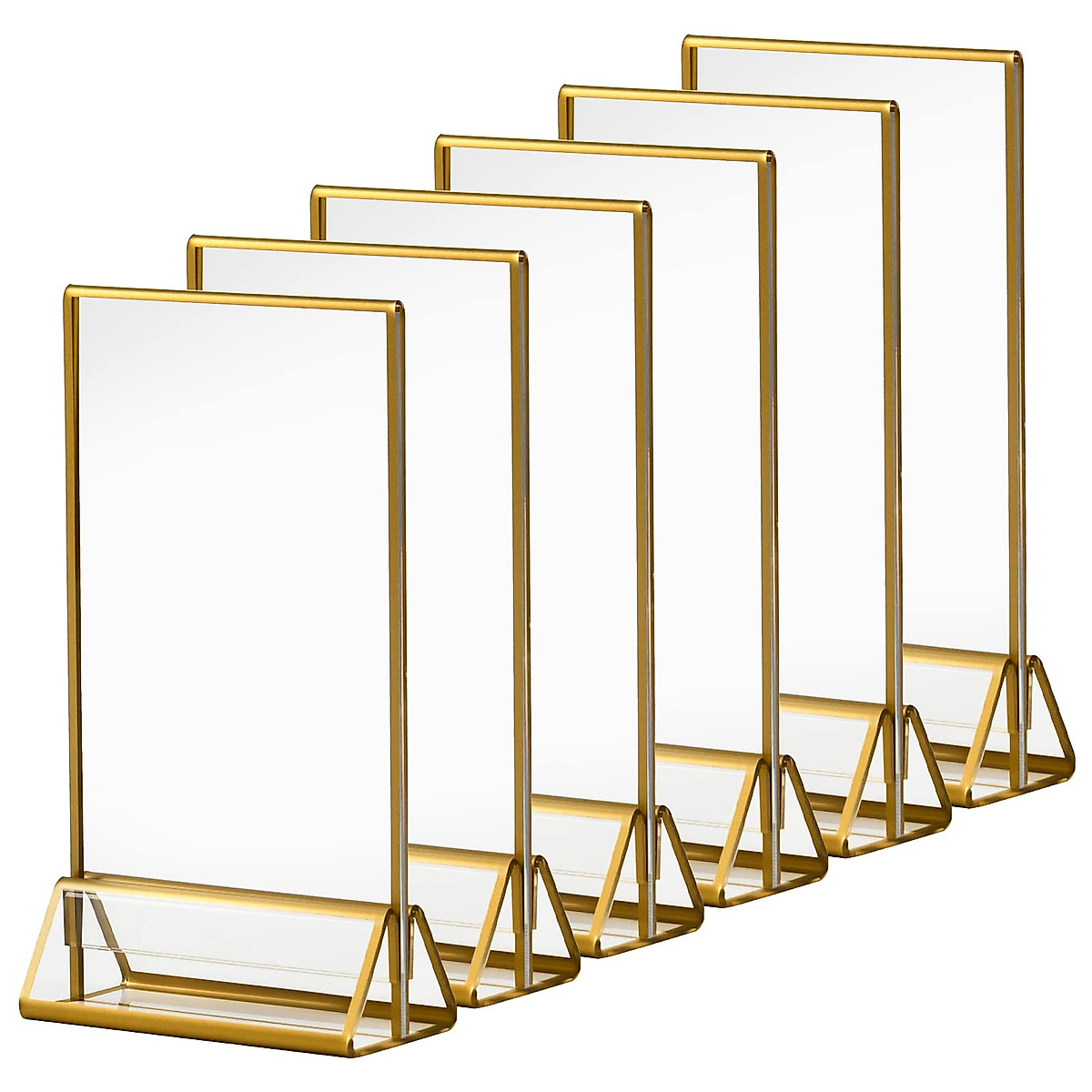 6 Pack Acrylic Wedding Table Numbers Holder, Gold Frames Sign Holders 5x7, Vertical Display Stand for Table Menu Holders, Double Sided Photo Picture Frame for Party Wedding Table Decorations