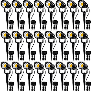 SUNVIE 24 Pack Low Voltage Landscape Lights LED 12W Landscape Lighting with connectors AC/DC 12V-24V Outdoor Spotlight IP65 Waterproof Tree Flag Lights Warm White Spotlights for Yard Garden Pathway
