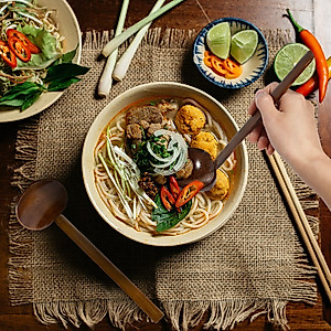 ORYOUGO 6 Pieces Handcrafted Wooden Ramen Soup Spoon with Long Handle Home Tableware Kitchen Utensils, 8.6in