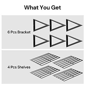 SunsGrove 2-Pack Garage Shelving 2x6ft Heavy Duty Wall Shelf Garage Storage System Shelves, 800 LBS Weight Capacity, Black